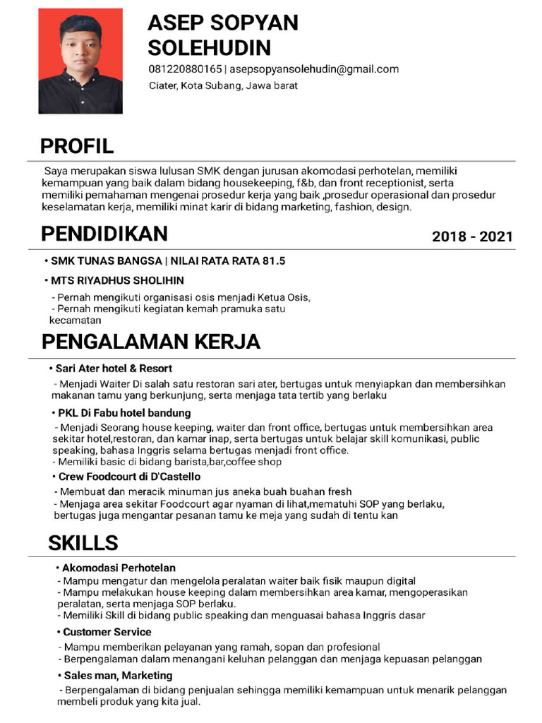 CV Asep Sopyan S | PDF