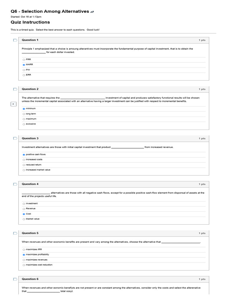 Quiz - Q6 - Selection Among Alternatives | PDF