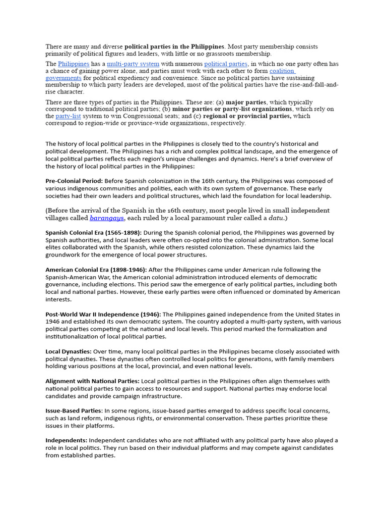 Overview of Philippine Local Political Parties | PDF