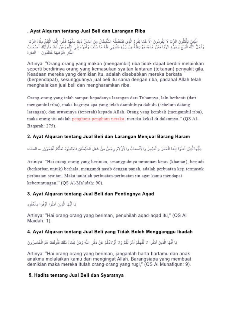 Ayat Alquran Tentang Jual Beli Dan Larangan Riba | PDF
