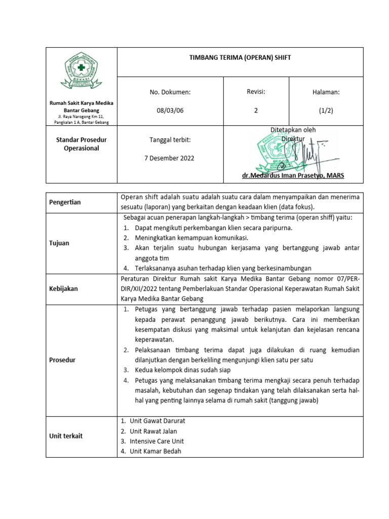 Timbang Terima (Operan) Shift | PDF