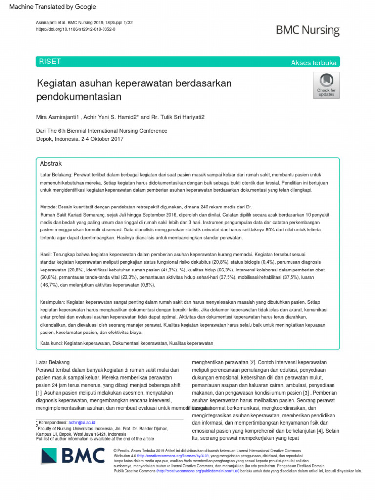 IND. Nursing Care Activities Based On Documentation | PDF