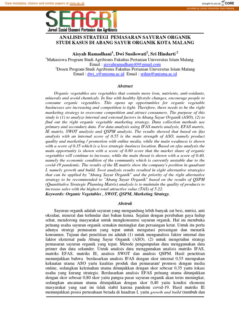 Analisis Strategi Pemasaran Sayuran Orga | PDF | Inteligensi Bisnis | Data