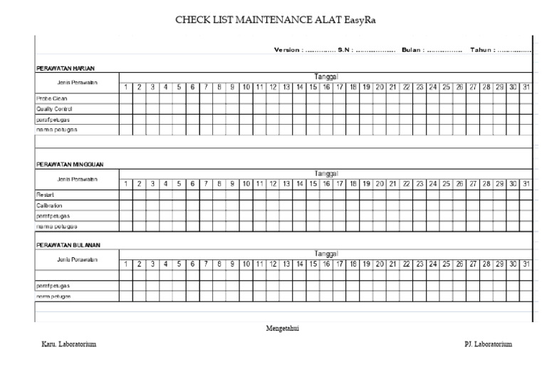 Check List Maintenance Alat Easyra | PDF