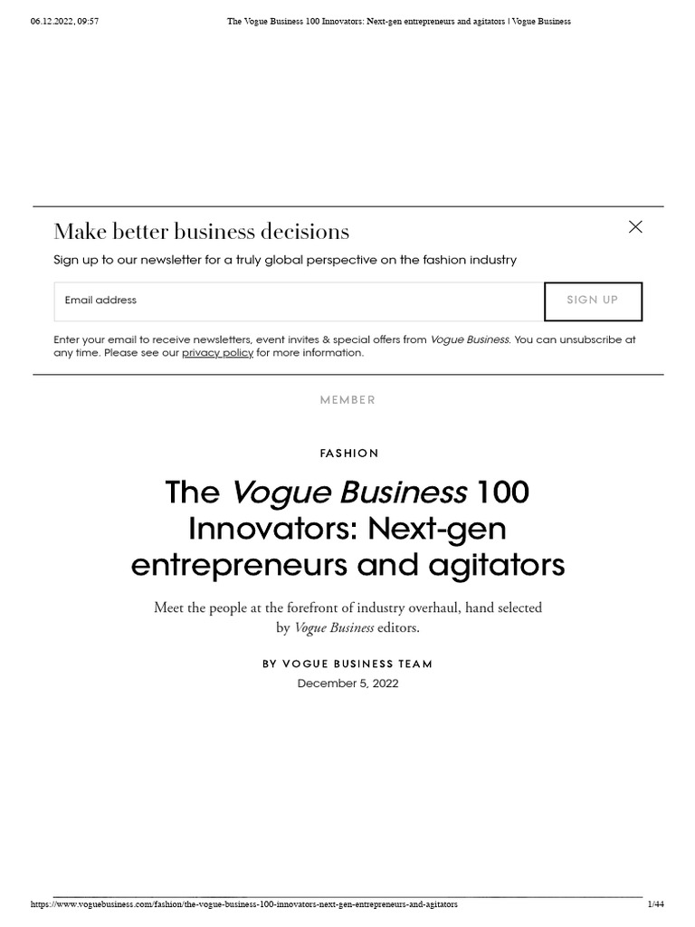 Vogue Business 100 Innovators 2022 | PDF