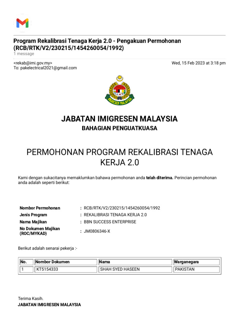 Gmail - Program Rekalibrasi Tenaga Kerja 2 | PDF