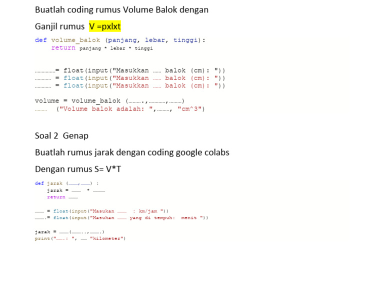 Buatlah Coding Rumus Volume Balok Dengan | PDF