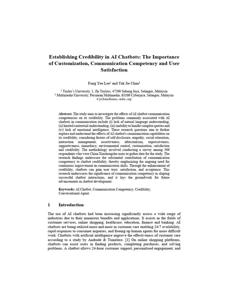 Enhancing AI Chatbot Credibility through Communication | PDF ...