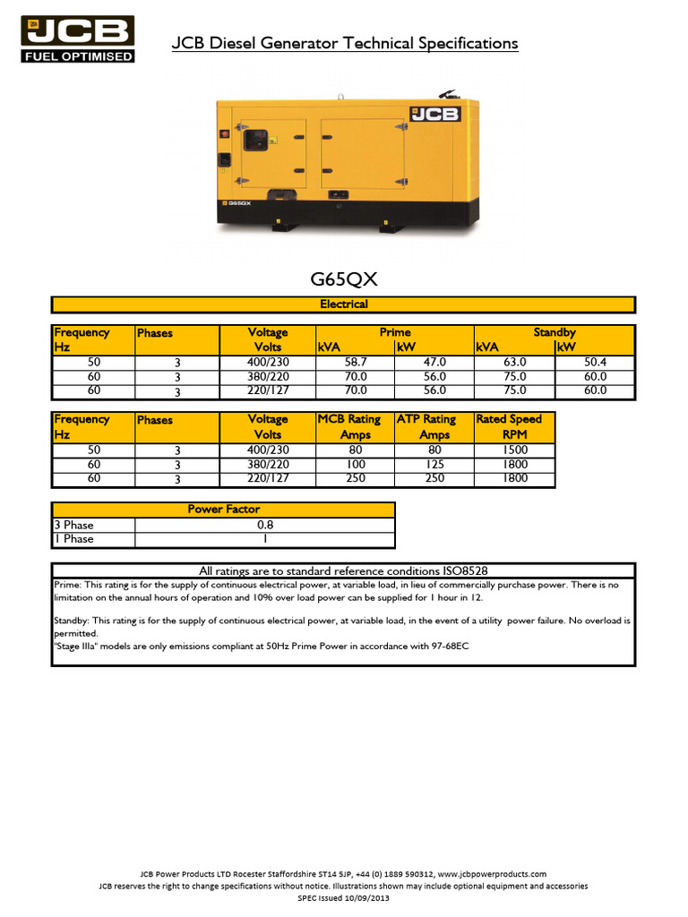 JCB Diesel Generator Technical Specifications | PDF