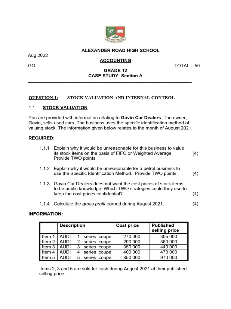 12 ACC Case Study QP AB Stock Evaluation AUG 2022 1 | PDF