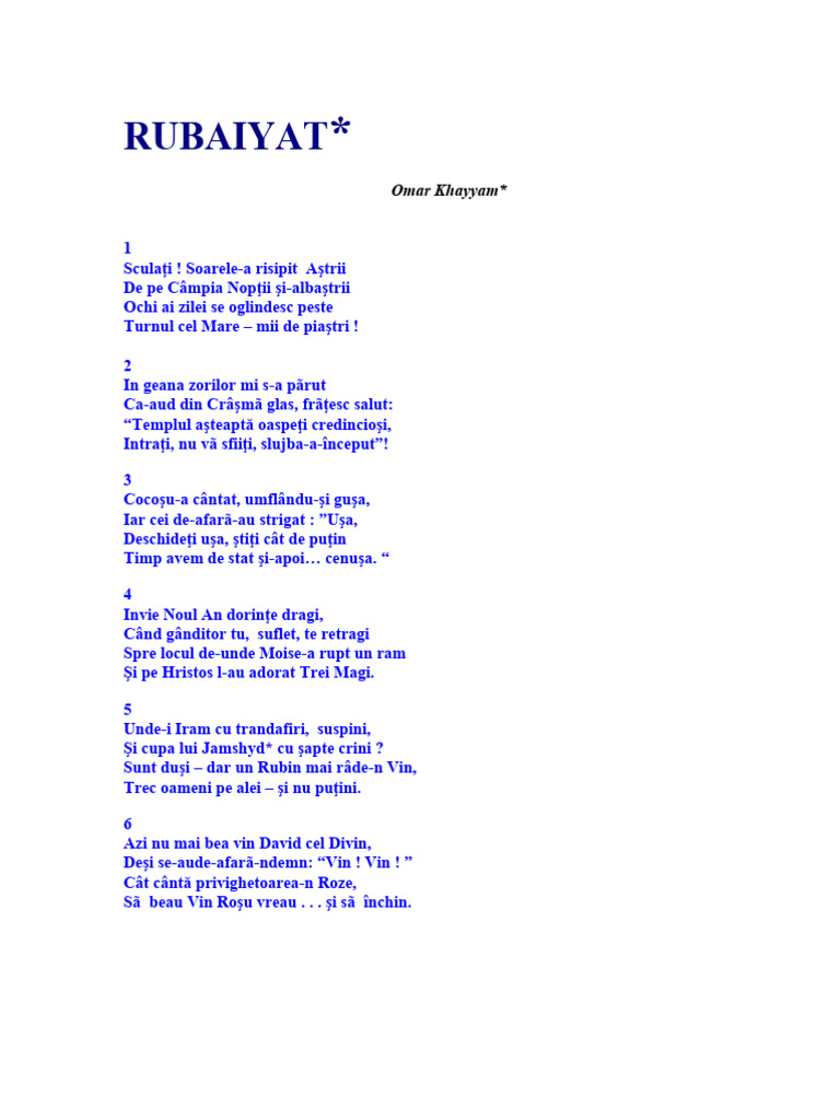 Omar Khayyam Rubayiat-Traducere VI | PDF