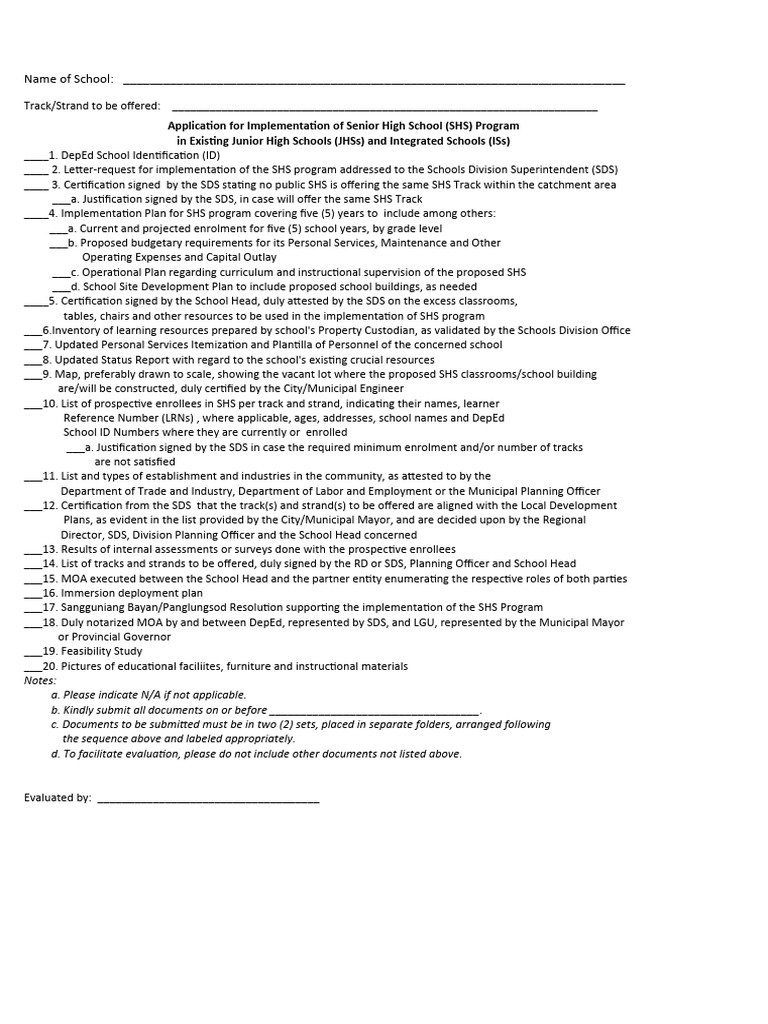 Shs Checklist | PDF | Career & Growth