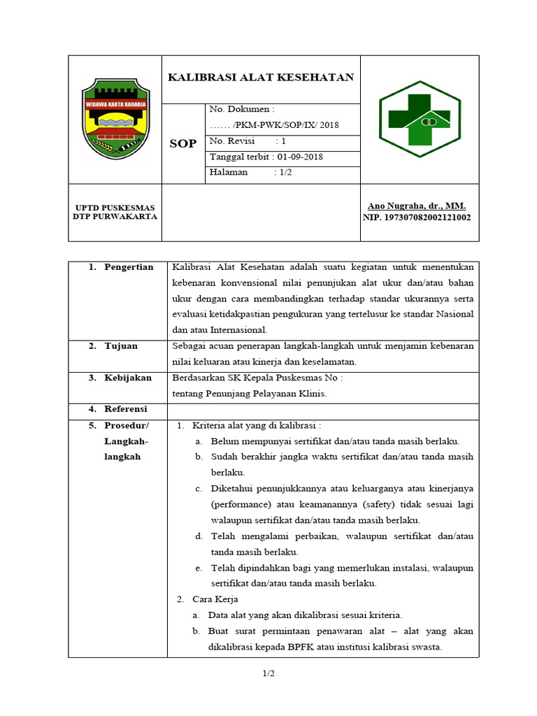 Sop Kalibrasi Alat - Baru | PDF | Teknologi & Rekayasa