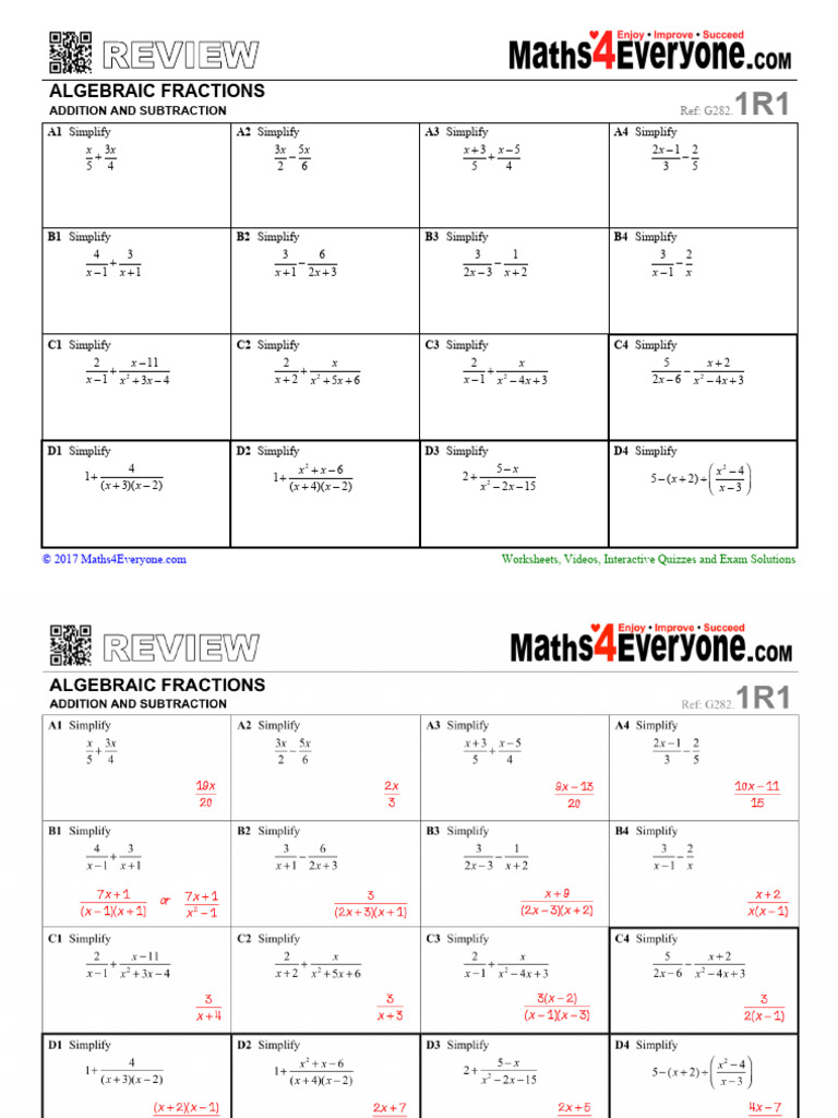 Algebraic Fractions Adding and Subtracting 20288 | PDF