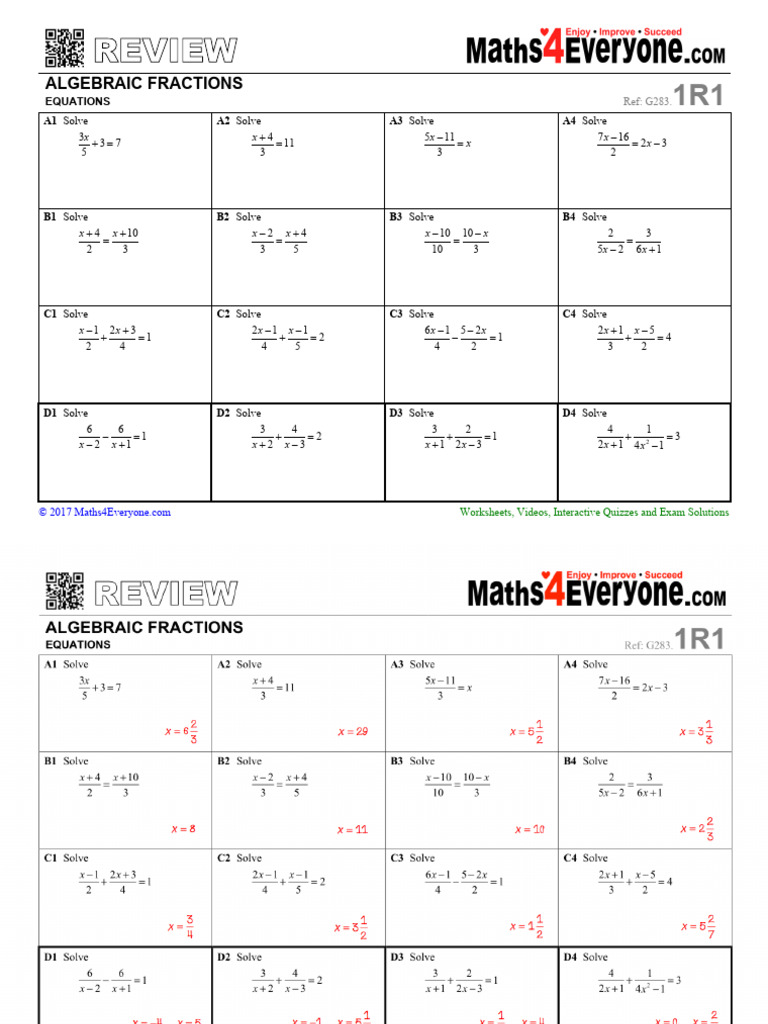 Algebraic Fractions Equations 20289 | PDF
