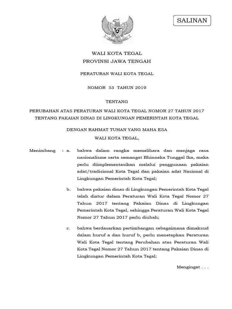 Perwal 53 TH 2019 - Perubahan Pakaian Dinas | PDF