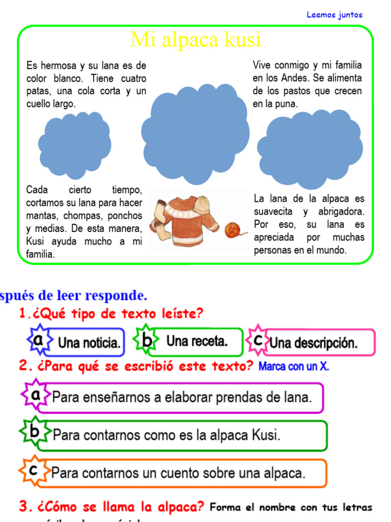 Mi Alpaca Kusi: Texto y Actividades | PDF