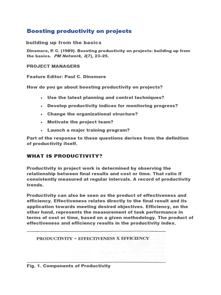 Boosting Productivity On Projects PMI | PDF | Goal | Communication