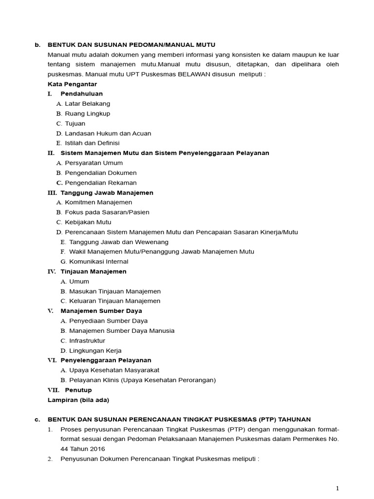 Bentuk Dan Susunan Pedoman (Manual Mutu) | PDF
