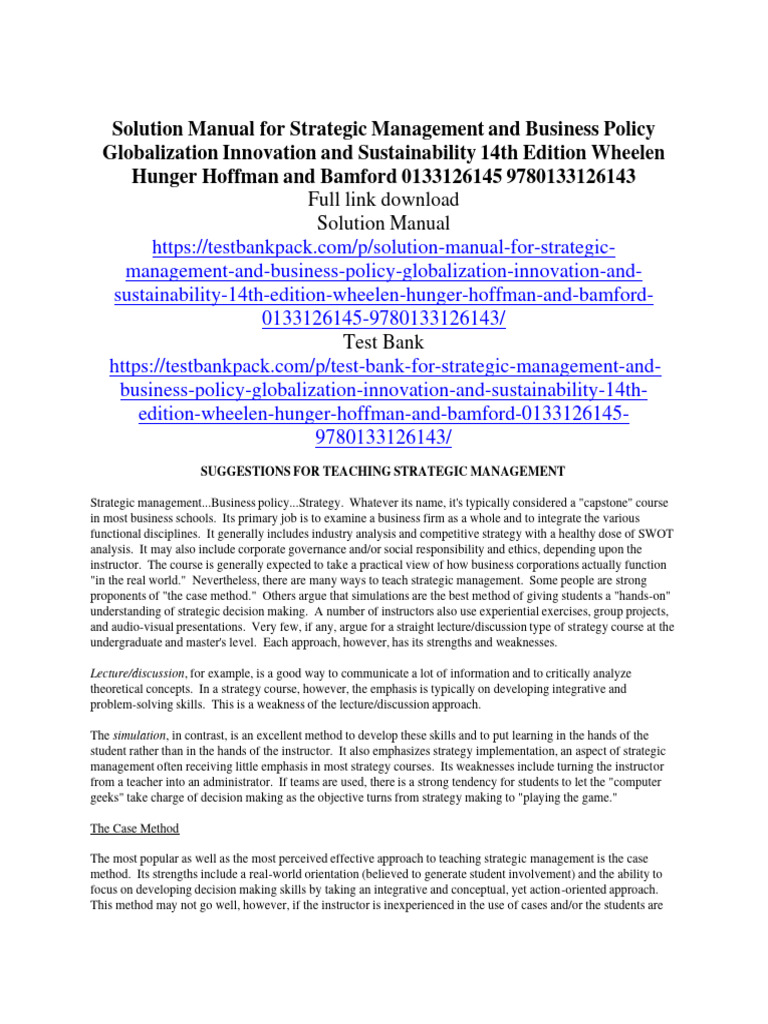 Solution Manual For Strategic Management and Business Policy Globalization Innovation and ...