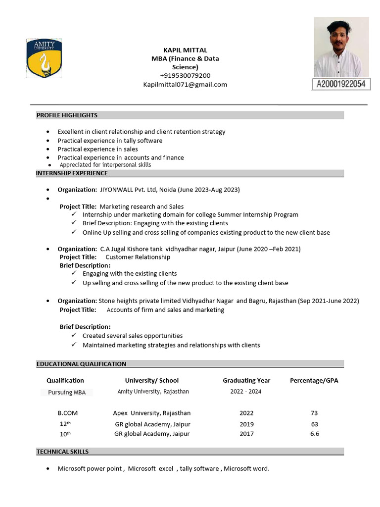 Kapil Mittal Resume | PDF | Finance & Money Management