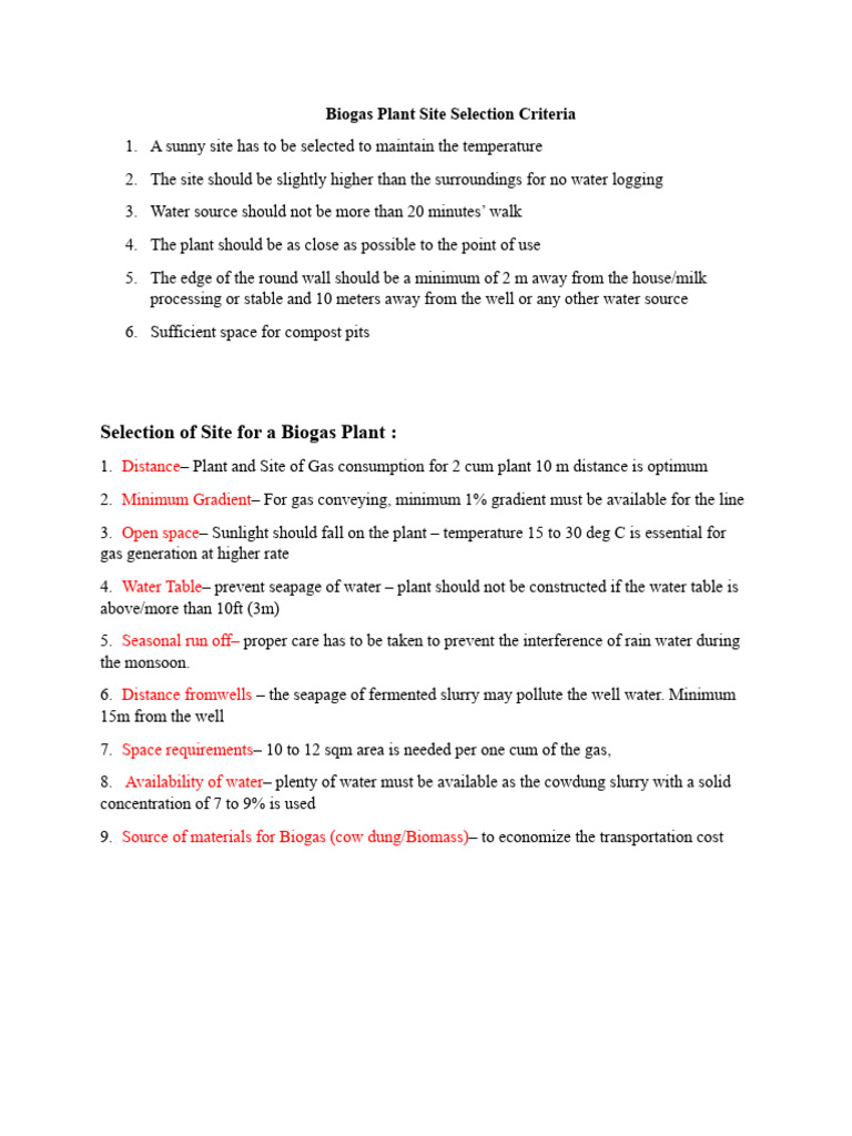 Biogas Plant Site Selection Criteria-Update | PDF