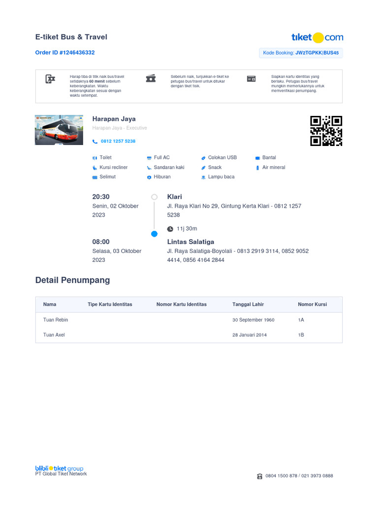 E-Tiket Bus Harapan Jaya Klari-Salatiga | PDF