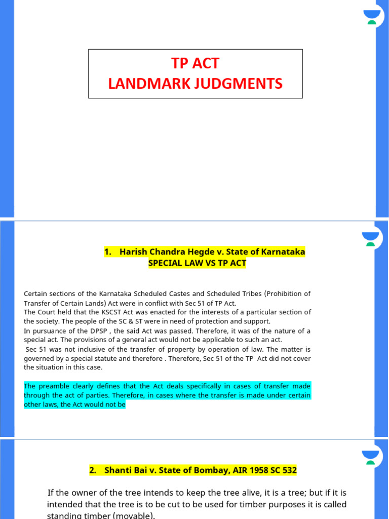 TP Act Landmark Judgements | PDF | Estoppel | Property Law