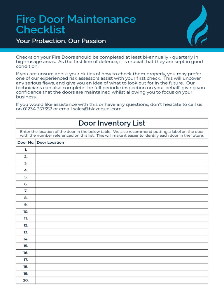 Fire Door Maintenance Checklist | PDF