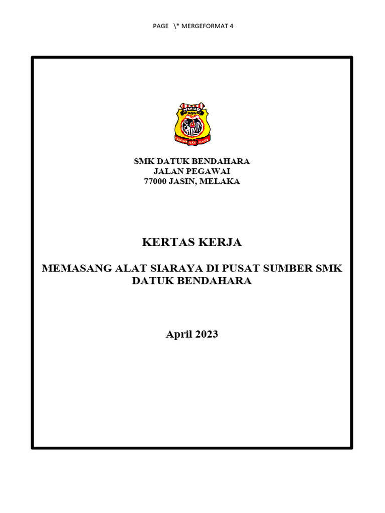 Kertas Kerja Pasang Alat Siaraya Di Pusat Sumber | PDF