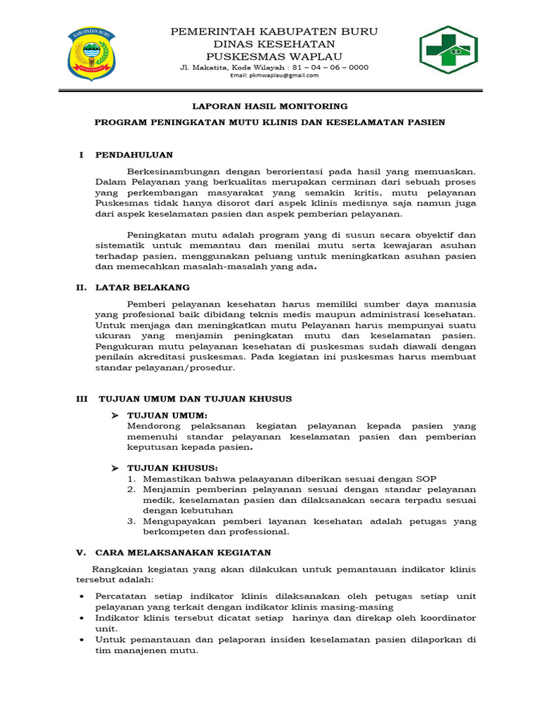 9.4.2.1 Laporan Hasil Monitoring Mutu Layanan Klinis & KP | PDF