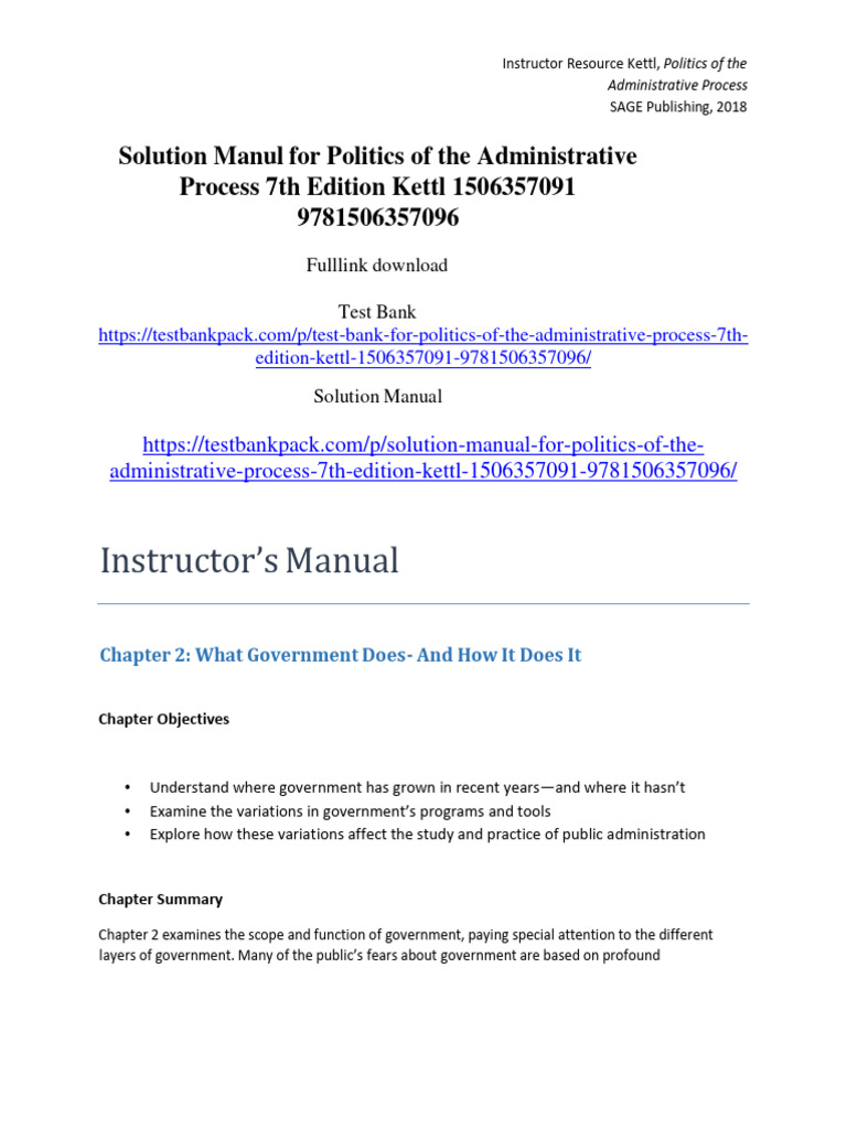 Solution Manul For Politics of The Administrative Process 7th Edition Kettl 1506357091 ...