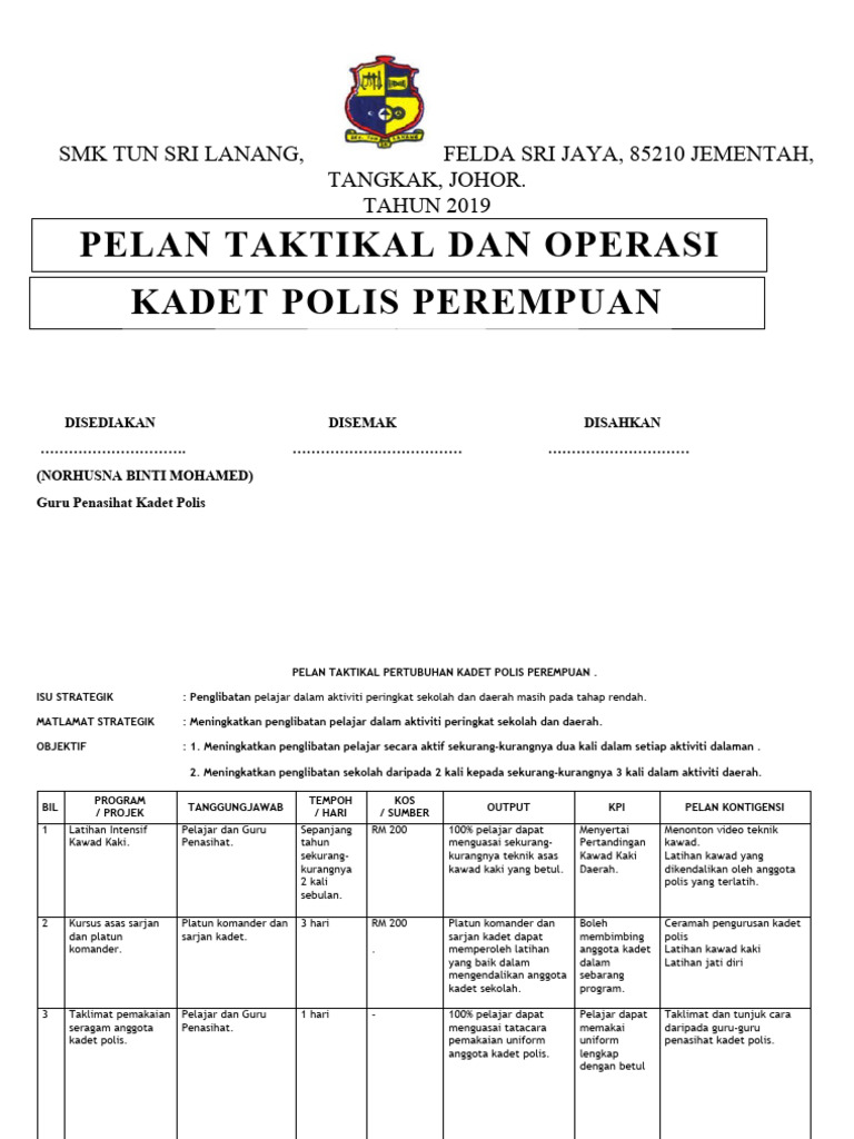 Pelan Taktikal Operasi Kadet Polis | PDF
