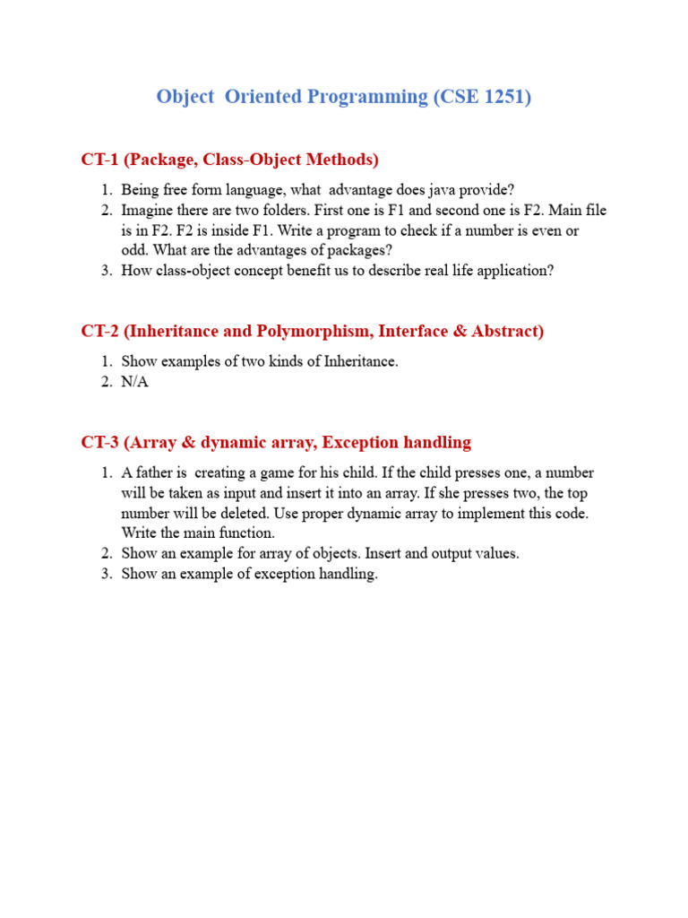 CSE 1251 CT Questions | PDF