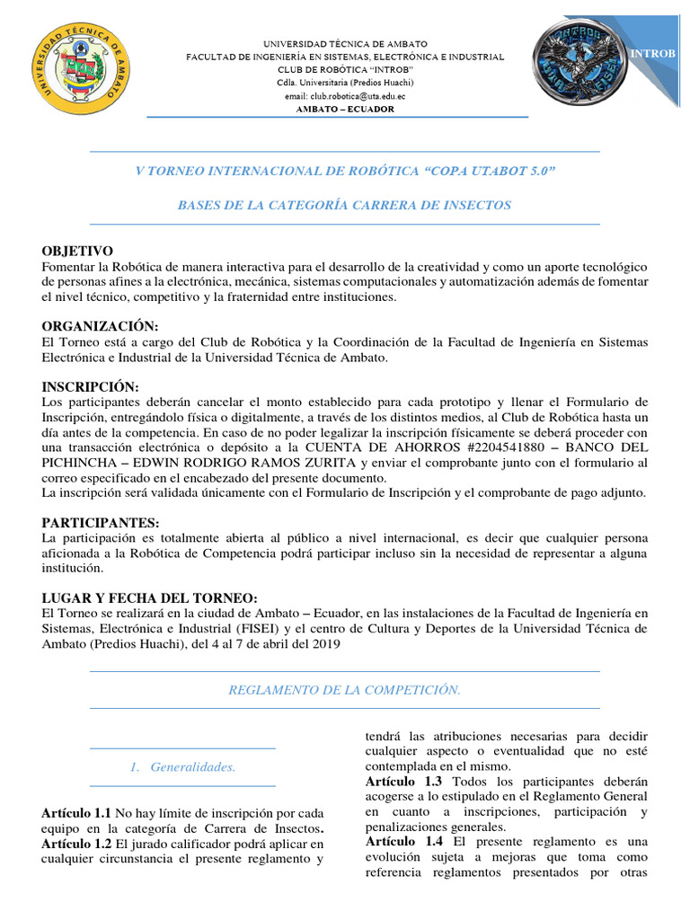 Reglamento Carrera de Insectos | PDF