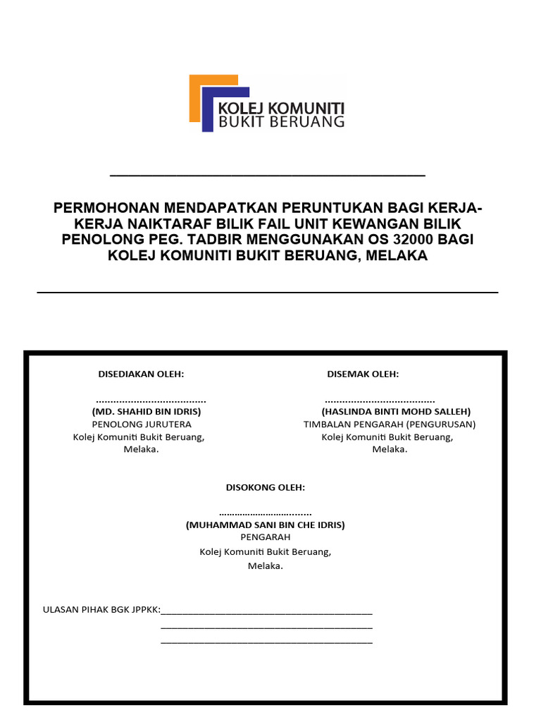 Kertas Kerja Mohon Peruntukan Naik Taraf Bilik Fail | PDF