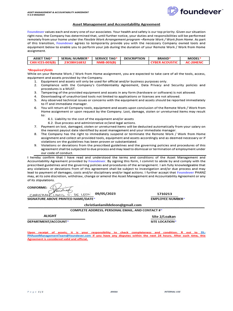 Remote Work Asset Agreement | PDF