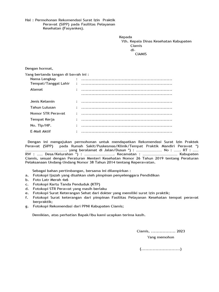Form Surat Permohonan SIPP | PDF