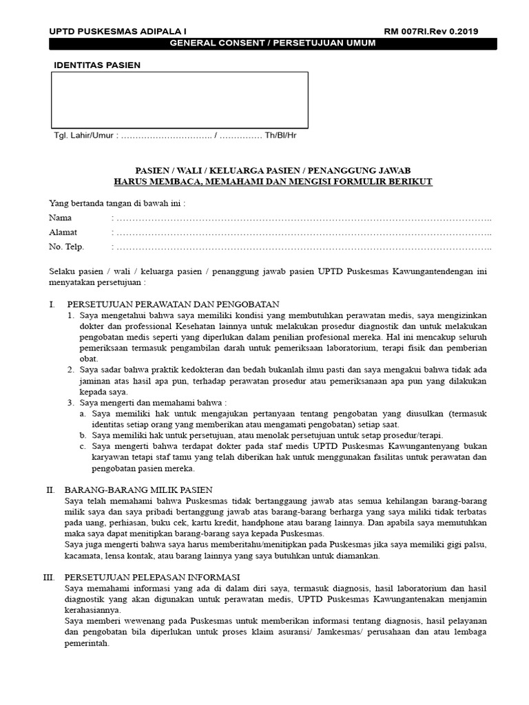 RM007RI FORMULIR GENERAL CONSENT (1) Contoh | PDF