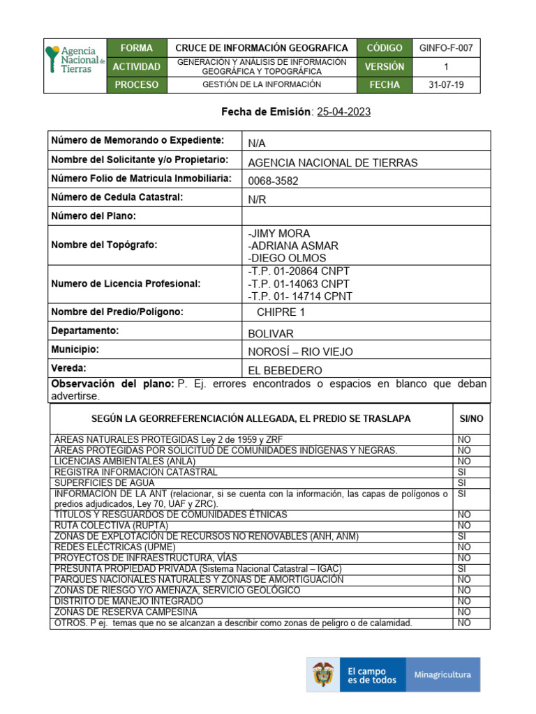 GINFO-F-007-Forma-CRUCE DE INFORMACIÓN GEOGRÁFICA | PDF