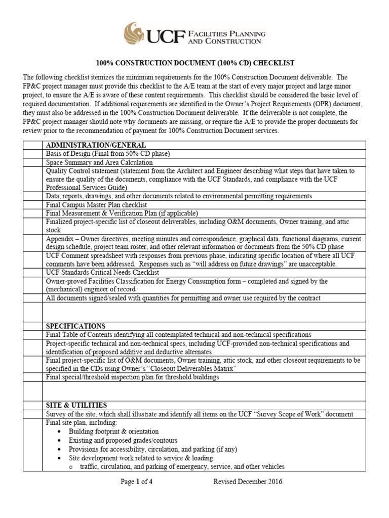100 Construction Documents Checklist | PDF