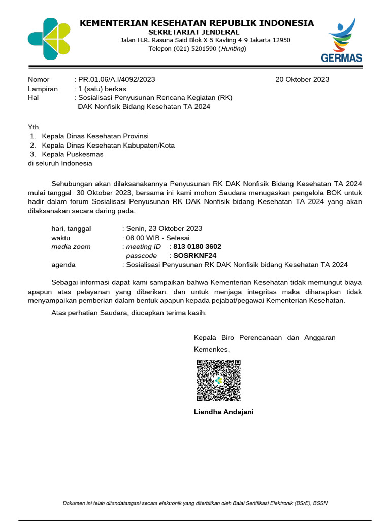 Undangan Sosialisasi RK 2024 (Daerah) | PDF