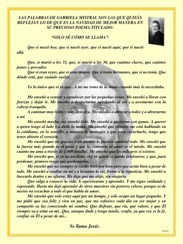 Solo Se Como Se Llama, de Gabriela Mistral | PDF