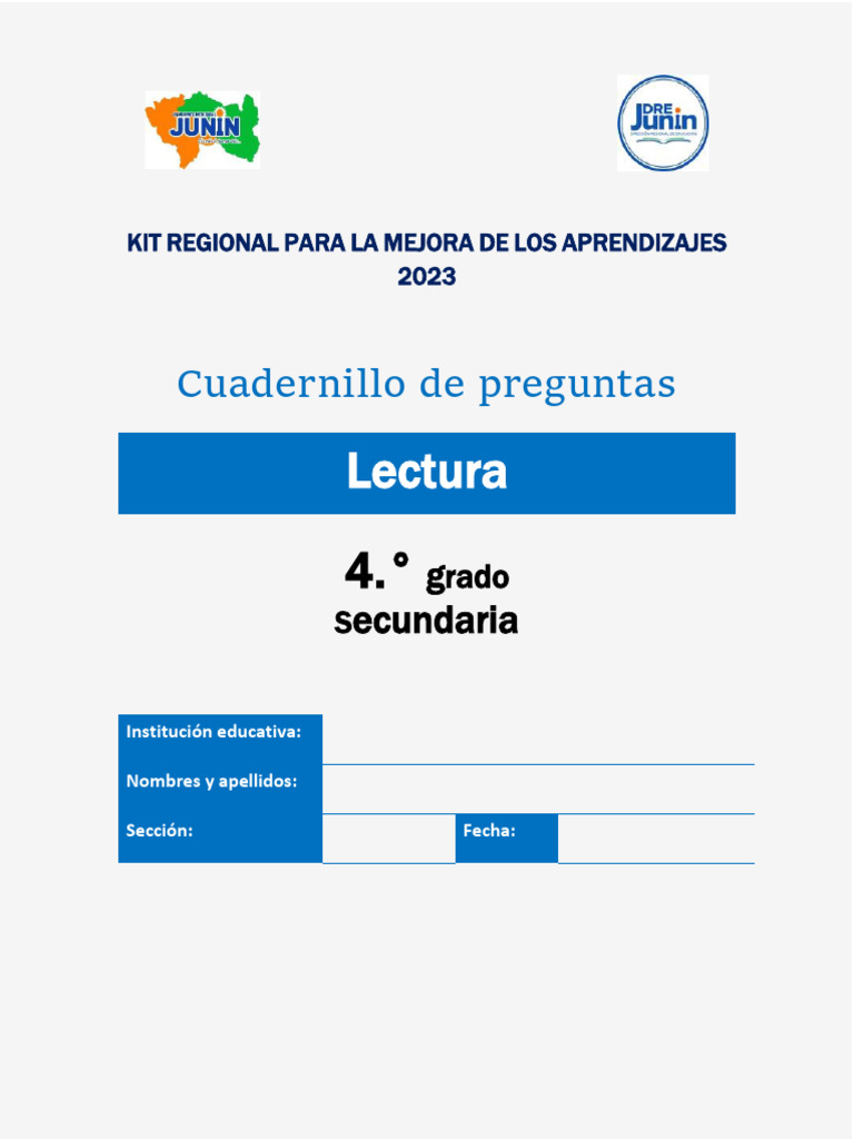 Cuadernillo De Lectura 4 Grado De Secundaria 2023 Pdf Mapa
