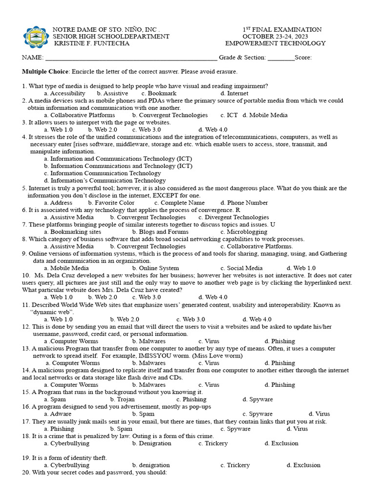 Final Exam Emtech | PDF