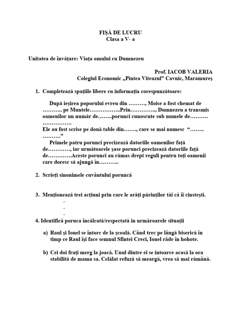 Fisa de Lucru Viata Omului Cu Dumnezeu | PDF