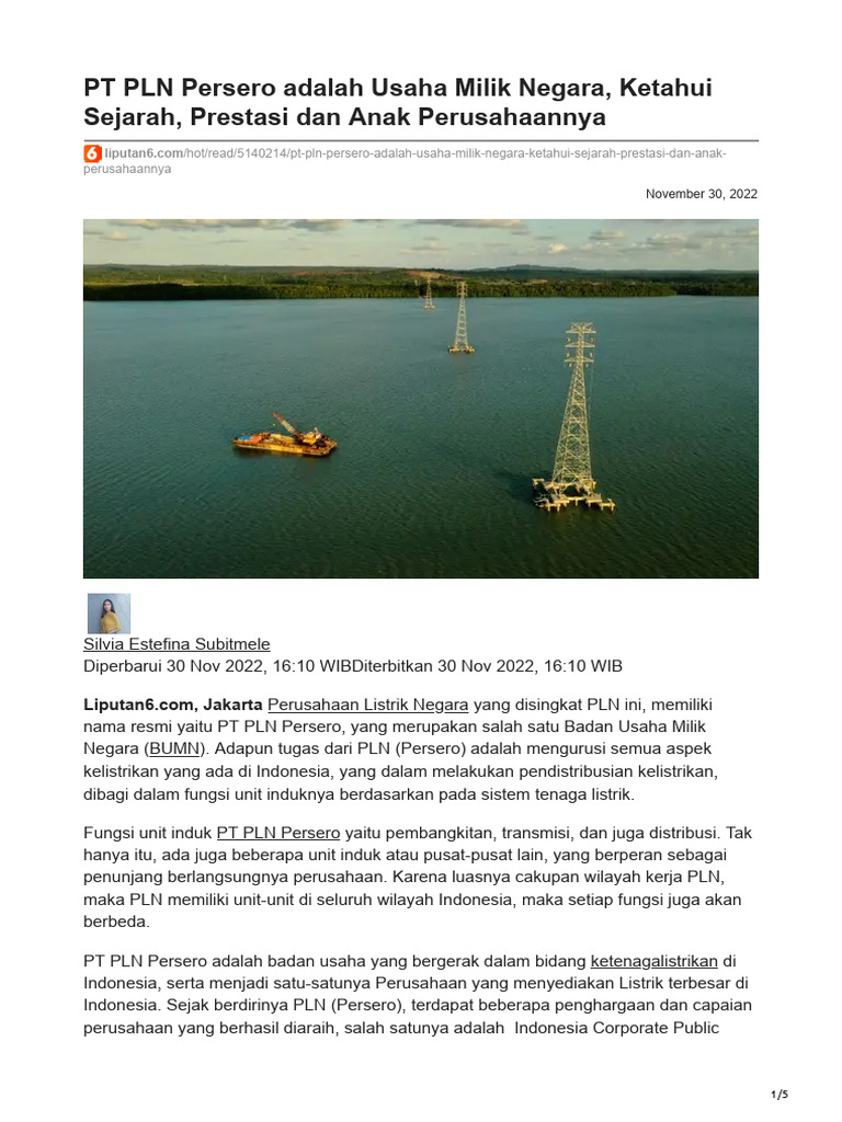 PT PLN Persero Adalah Usaha Milik Negara Ketahui Sejarah Prestasi Dan ...
