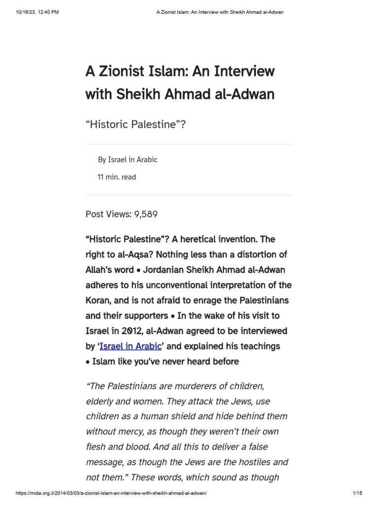 A Zionist Islam - An Interview With Sheikh Ahmad Al-Adwan | PDF ...