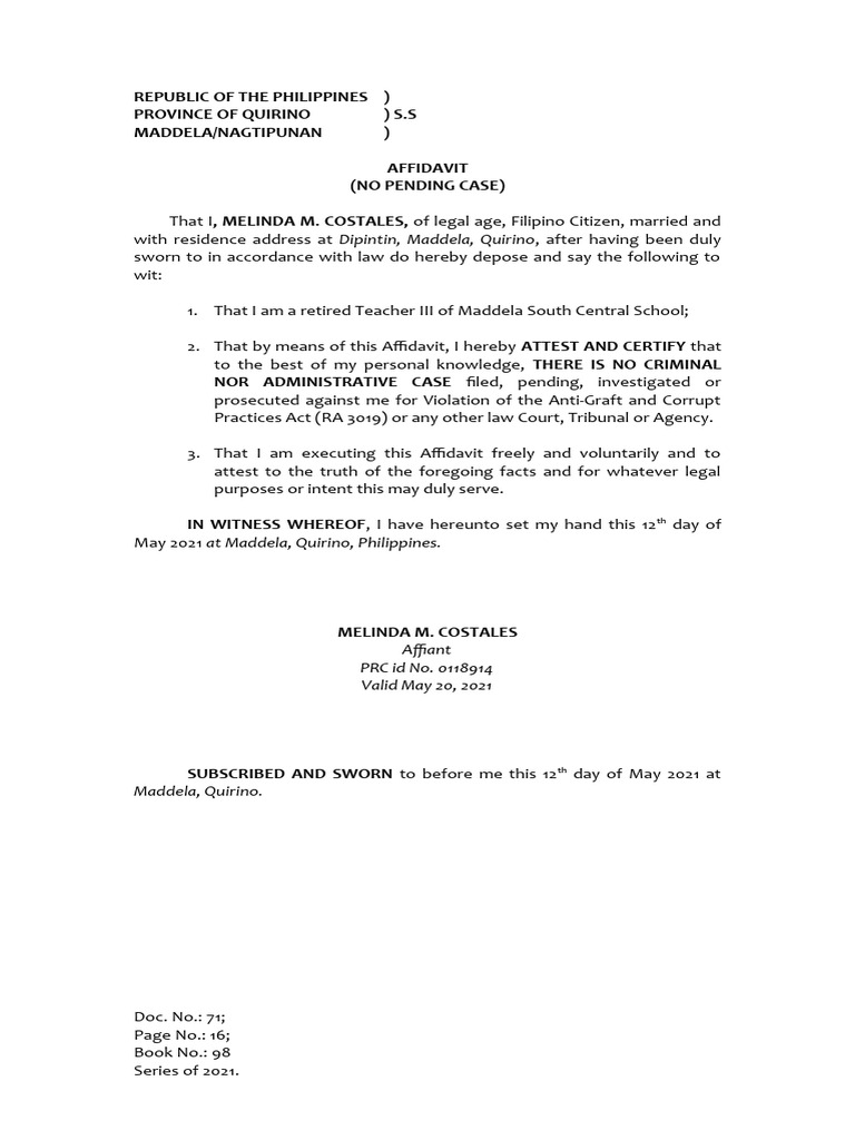 Affidavit of No Pending Case 05 | PDF
