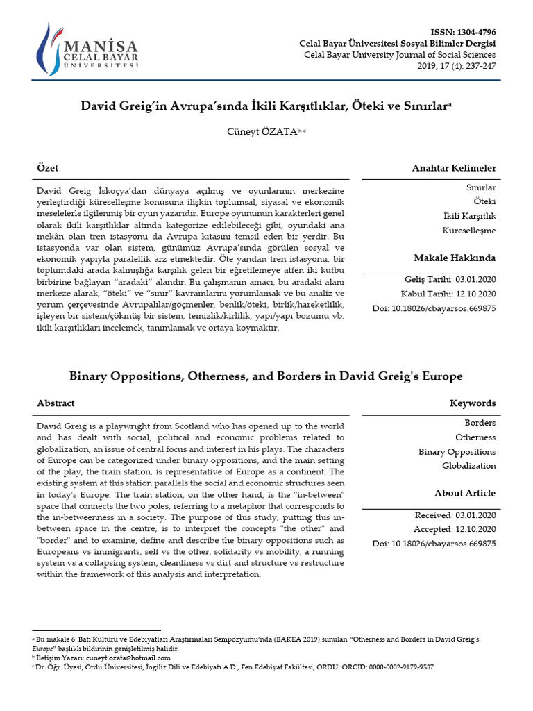 Binary Oppositions, Otherness, and Borders in David Greig's Europe | PDF